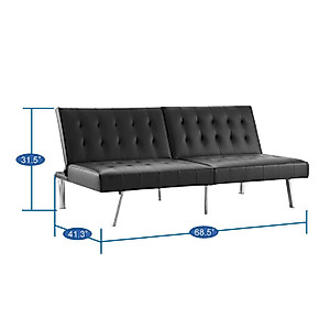 Naomi Home Black Futon Sofa Bed, Linen Futon Couch, Split Back Sofa Bed Couch with Metal Legs, Reclining Small Couch Bed, Pull Out Sofa Bed, Folding Black Couches for Living Room