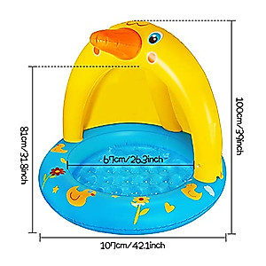 Inflatable Baby Pool with Canopy, Kiddie Splash Duck Pool with Sprinkler Outdoor Water Toys Summer Blow up Swimming Pool Outside Backyard Indoor Gift for Kid Toddlers Boy Girl Age 1-2 1-3 Year Old