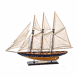 SAILINGSTORY Wooden Sailboat Model Ship Sailboat Decor 30" Schooner Atlantic 1:50 Scale Replica Navy and Walnut Antique Finish