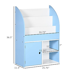 Qaba Bookshelf, Multi-Purpose Kids Toy Storage Organizer for Preschool & Early Reading, Kids Bookcase with Cabinet, Childrens Bookshelf, Book Organizer Kids Playroom Furniture, Ages 3-8, Blue