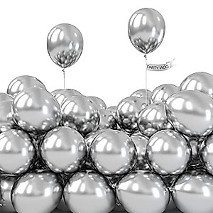 PartyWoo Metallic Silver Balloons 50 pcs 5 Inch and Diamond Silver Foil Balloons 6 pcs