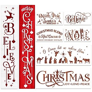 Christmas Stencils for Painting on Wood Holiday Christmas Stencil Large Believe Xmas Painting Stencils for Wall Porch Glass Wood Fabric