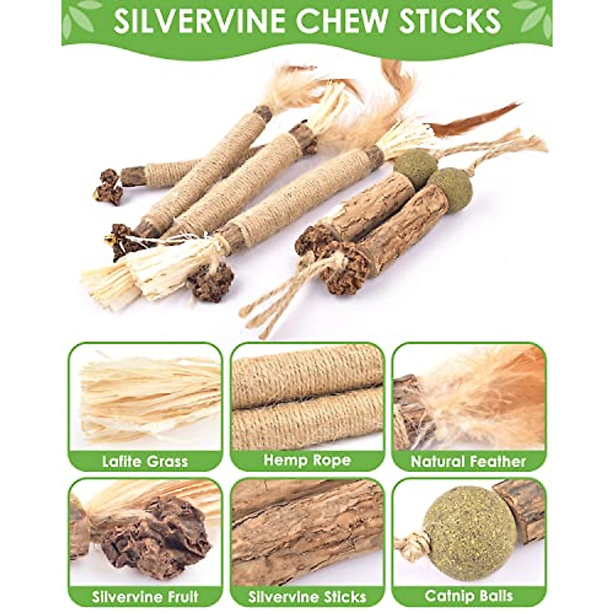 Catnip Chew Toys for Cats, 12 Pack Natural Silvervine Sticks for Kittens Teeth Cleaning, Matatabi Dental Care, Increase Appetite, Calm Cat Anxiety and Stress, Aggressive Chewers Cat Dental Toy