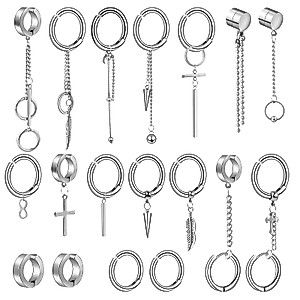 ONESING 20 Pcs Clip On Earrings for Men Magnetic Earrings Dangle Earring Hoop Sterling Earrings Men Stainless Steel Non Pierced Magnetic Earring Fake Earrings Piercings Silver