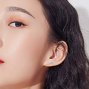 Milacolato 8 Pairs Sterling Silver Stud Earrings Set for Women Men 14K White Gold Plated Ball Dot Star Moon Bar CZ Stud Earrings Small Huggie Hoop Cartilage Earrings Sets for Multiple Piercing Hypoallergenic