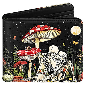 Bistup Girls Wallet Cute Leather Bifold Wallet Skull for Women Teen Girls Goth Horror Credit Card Cash Id Holder Rfid Blocking Mushroom Skeleton Bi Fold Small Wallets With Coin Pocket Slim Scary Cool