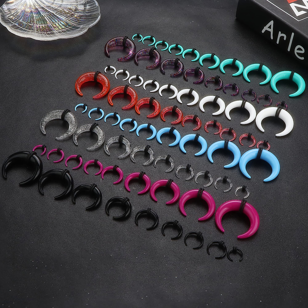 Jstyle 72Pcs 14G-2G Acrylic Pincher Tapers Septum Ring C Shape Nose Septum Buffalo Stretcher Pierced Nose Ear Cartilage