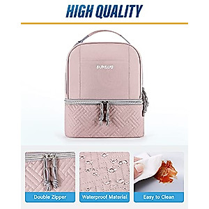 SUNLUG Large Lunch Bag for Women Insulated Lunch Box Double Deck Lunch Tote Reusable Pink Lunchbox for Office Work Picnic 13.5L