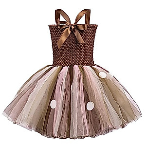 Tutu Dreams Reindeer Costume Girls Kids Flower Pink Tutu Dress with Antler Headband Halloween Birthday Christmas Jungle Party