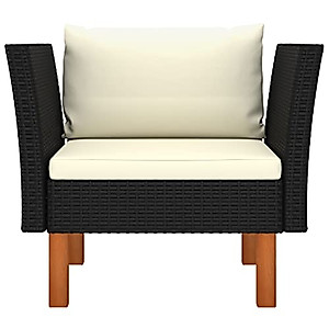 loibinfen Patio Sofa Poly Rattan and Solid Eucalyptus Wood, Patio Chair Outside Chair Outdoor Dining Chair Patio Club Chair with Armrest for Outside Lawn, Garden, Backyard_4068
