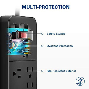 Huntkey Power Strip Surge Protector, 12 Outlets with 2 USB A Ports, 6ft Heavy Duty Extension Cord for Home, Office, Dorm Essential, 2390 Joules, ETL Listed, Black