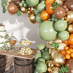 Woodland Animals Balloon Garland Arch Kit, 148pcs Woodland Themed Sage Green Brown Balloons Forest Animal Baby Shower Neutral Gender Reveal Party Supplies Oh Baby Jungle Decorations