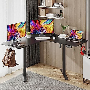 Flamaker L-Shaped Electric Standing Desk, 47 Inch Height Adjustable Sit Stand Desk, Computer Home Office Corner Desk Memory Preset (Black)