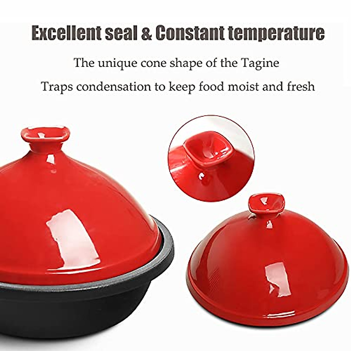 30cm Moroccan Tagine, with Lid, Non-Stick Enameled Cast Iron Soup Pot, for Different Cooking Styles - Cooking Healthy Food,Red