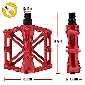 boruizhen Aluminium CNC Bike Platform Pedals Lightweight Road Cycling Bicycle Pedals for MTB BMX (Red)