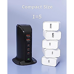 VPSUN USB C Charger Tower 55W, USB Charging Station 5 Port USB Block for iPhone 15/14/13/12, iPad, Samsung Galaxy, Google Pixel,HTC, and Multiple Devices 5V