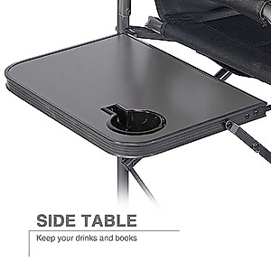 EVER ADVANCED 30.7" Seat Height Directors Chair Folding Bar Stool Tall Foldable Chair for Makeup Artist with Side Table Cup Holder Easy Get in Out for Elderly Camping Chair Supports 350LBS(Black)