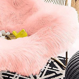 Carvapet Luxury Soft Faux Sheepskin Chair Cover Seat Cushion Pad Plush Fur Area Rugs for Bedroom, 2ft x 3ft, Pink