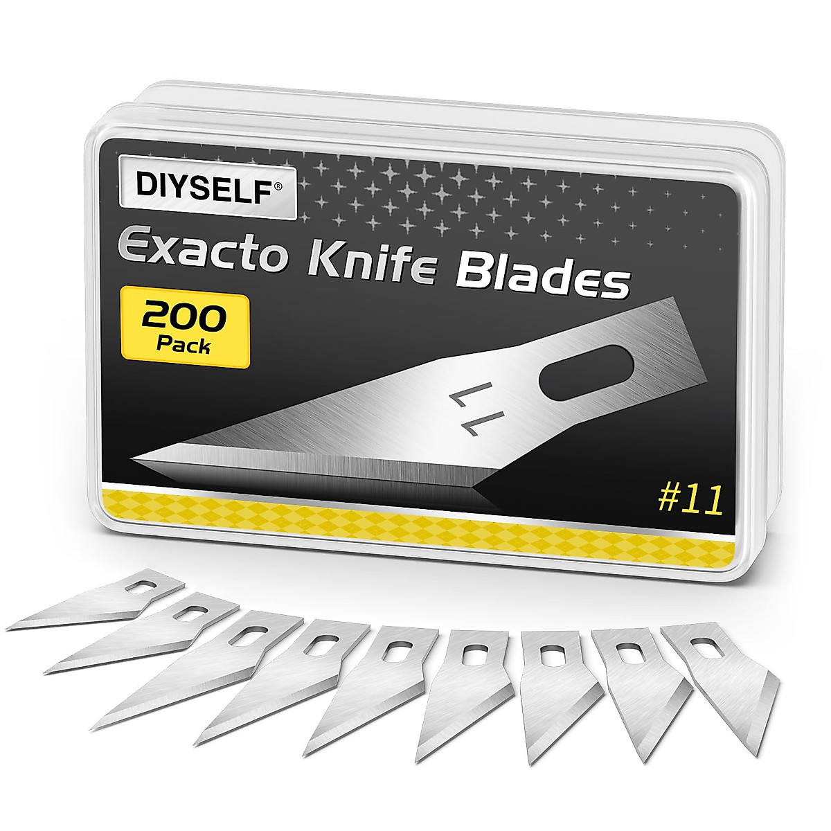 DIYSELF 200 PCS Exacto Knife Blades #11, Exacto Knife Replacement Blades, High Carbon Steel #11 Blades Refills with Storage Case, Exacto Blades 11 for Craft, Hobby, Scrapbooking, Stencil, Leather