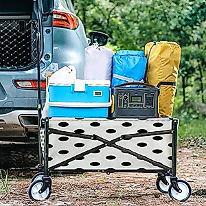 Collapsible Wagon Cart Seamless White with Black dot Decorative Good for Printing Foldable Utility Wagon Large Capacity Garden Cart with Push Bar for Beach Camp Outdoor Shopping