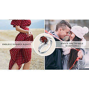 PEORA Garnet and Diamond Solitaire Bypass Ring for Women 14K White Gold, Genuine Gemstone Birthstone, 1.50 Carats Oval Shape 8x6mm, Size 8