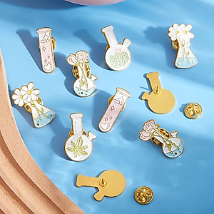 10 Pieces Pin Brooches Cute Floral Kawaii Pins Flask Test Tube Backpack Pins Aesthetic Spring Flower Plant Pins Set for Jackets Lapel Scientist Pins for Backpacks Clothes Caps Bags