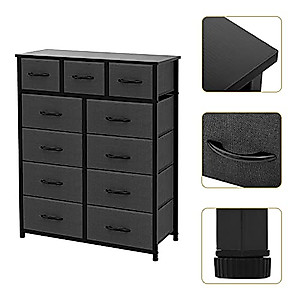 AZL1 Life Concept 11-Drawer Dresser, Fabric Storage Tower for Bedroom, Living Room, Large Tall Dressers for Bedroom with Wooden Top and Metal Frame, Bedroom Dressers & Chests of Drawers, Dark Grey