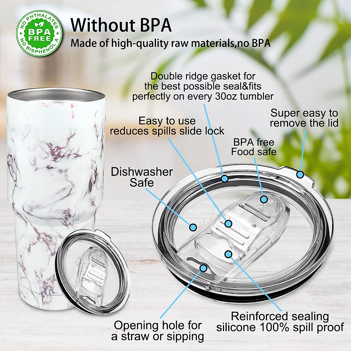 XccMe 30oz Tumbler Replacement Lids,4 Pack Spill Proof Splash Resistant Covers,Replacement Classic Stainless Steel Tumblers lids fit for YETI Rambler,Atlin, Juro, SUNWILL, Umite Chef and More