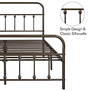 Yaheetech Classic Metal Platform Bed Frame Mattress Foundation with Victorian Style Iron-Art Headboard/Footboard/Under Bed Storage/No Box Spring Needed/Queen Size Bronze