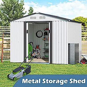 HOGYME 8' x 8' Storage Shed Outdoor Garden Shed Metal Shed Suitable for Storing Garden Tool Lawn Mower Ladder