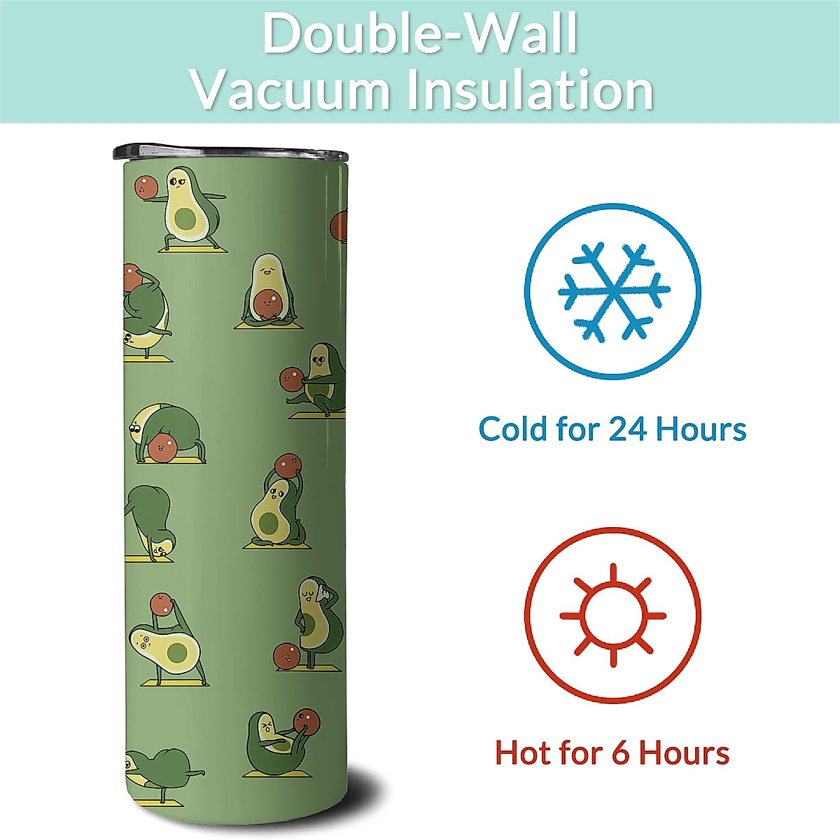 20 oz Avocado Skinny Tumblers with Lid and Straw, Avocado Stainless Steel Vacuum Insulated Travel Coffee Mug Cup Water Bottle, Avocado Decor Stuff Accessories, Gifts for Women Girls Avocado Lover