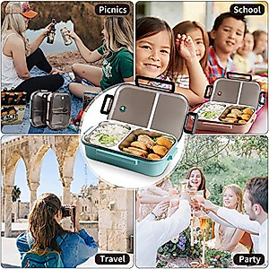 WORTHBUY Stainless Steel Lunch Container, 2 Section Design, Keep Foods Separated, Metal Bento Box with Insulated Lunch Bag Portable Utensil, Kids/Women/Adults, BPA-Free(2nd Generation,Blue)
