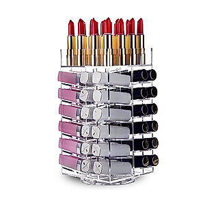 HBlife Lipstick Holder, Acrylic Rotating 64 Lipstick Tower Organizer Spinning Lipstick Tower Lipgloss Holder with Removable Dividers