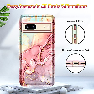 Btscase for Google Pixel 7 Case, Marble Pattern 3 in 1 Heavy Duty Shockproof Full Body Rugged Hard PC+Soft Silicone Drop Protective Women Girl Phone Covers for Google Pixel 7 (2022), Rose Gold