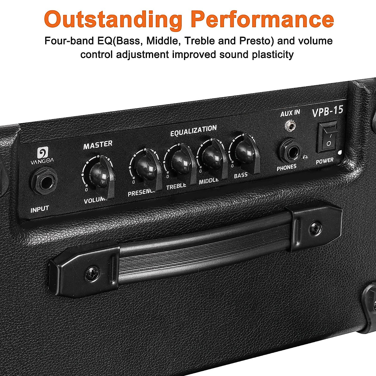 Vangoa Bass Guitar Amplifier 15W Portable Electric Bass Combo Amp Small for Bass Practice Amp Indoor Outdoor, Black