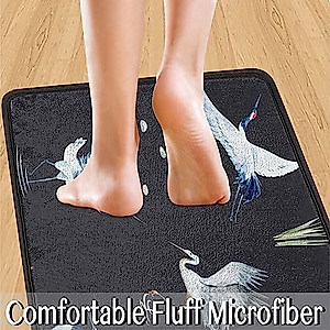 Red-Crowned Crane Kitchen Mat 2 PCS Waterproof Non-Slip Ergonomic Comfort Mat Anti Fatigue Kitchen Rug for Kitchen Floor Home Office Sink 47"X17"+29"X17" Inch