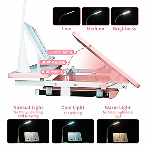 Kids Desk and Chair Set, Height-Adjustable Chair and Desk for Kids, Kid Desk with 3 Modes and 3 Brightness Led Lamps, Childrens Desk with 60° Tilting Tabletop and Extra-Large Storage Drawer (Pink)