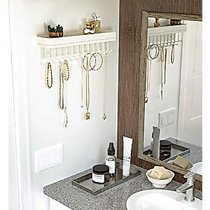 JACKCUBE DESIGN Hanging Jewelry Organizer Necklace Hanger Bracelet Holder Wall Mount Necklace Organizer with 25 Hooks(White/16.38 x 4.88 x 2.93 inches) - :MK124C