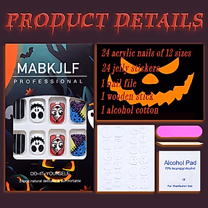 Halloween Press on Nails Short Square MABKJLF Fake Nails Full Cover Nightmare Christmas Nails Bad Girl False Nails with Designs Glossy Glue on Nails Artificial Nails for Women Girls 24Pcs