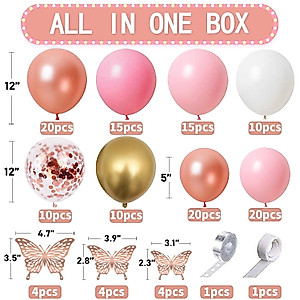 150pcs Rose Gold Pink Butterfly Balloon Garland Arch Kit Theme Baby Shower Birthday Bachelorette Party Decorations for Girl Women, Rose Gold Pink Balloons, Baby Girl Balloon