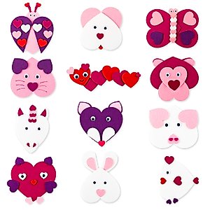 WATINC 12Pcs Wedding Engagement DIY Craft Kit Felt Hearts Animals Art Set with Butterfly Rabbit Pig Chick Monster Bear Bunny Creative Decorations for Valentine's Day Activity Party Supplies