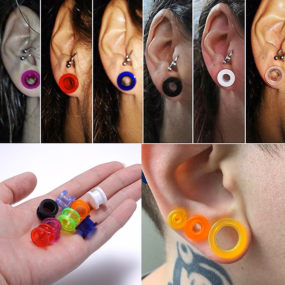 9 Pairs Clear UV Acrylic Screw Doble Flared Ear Plugs Tunnels Expander Ear Gauges Piercing (Gauge=00g(10mm))