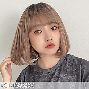 ブライトララ BRIGHT LELE Nature Full Short Straight Bob Hair With Natural Bangs Wigs for Woman Synthetic Hair Wig for Daily Party Cosplay Wig HF1443-RC