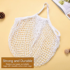 Eslazoe [2pack] completely Cotton string storage shopping bags, Ecology Reusable and washable mesh grocery bag,Portable short handle net tote