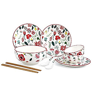 GagalU Fine Dinnerware Set,10 Piece Dinnerware Set, Ceramic Tableware Set, Dinner Plates and Bowls, American Multicolor Pastoral Floral, Service for 2