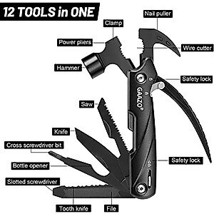 Multitool Camping Accessories, Stocking Stuffers for Men and Women, 12 in 1 Claw Hammer with Pliers Knife Saw, Screwdrivers Bottle Opener, Outdoor activities