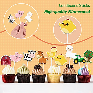WERNNSAI Farm Cupcake Topper - 36 PCS Farm Animals Cake Topper Party Decorations for Kids Birthday Baby Shower Barnyard Cartoon Cupcake Topper Picks Party Supplies
