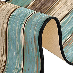 Teal Green Brown Retro Rustic Wood Texture Kitchen Rug Runner Rug Doormat Bath Mat Area Rug Non-Slip Carpet for Kitchen Living Bedroom 72 x 24 Inch