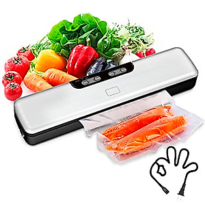 BEYUAM Vacuum Sealer, Food Saver Vacuum Sealer Machine with Auto&Manual Options for Food Storage, 5 in1 Food Vacuum Sealer with Dry&Moist Modes, LED Indicator Lights, Compact Design, Includes 15PCS Vacuum Seal Bags,1 Air Suction Hose, 1Cutter …