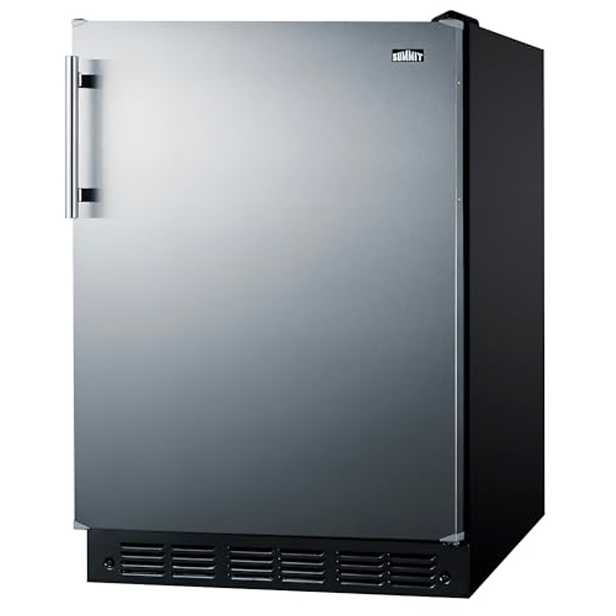 Summit FF708BL7SS 24” Wide Under Counter Refrigerator 5.1 cu.ft. Made in Europe with Automatic Defrost Operation, Reversible Stainless-Steel Door, and Deluxe black interior (Right Hand Door)